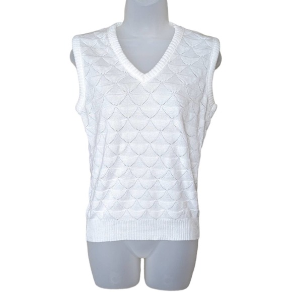 Vintage | Sweaters | Vintage White Knit Sweater Vest Large Adrianne ...